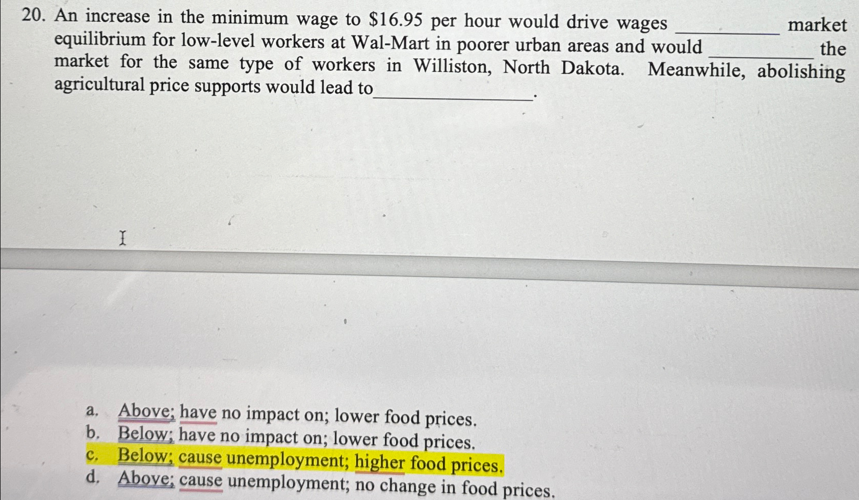Solved An increase in the minimum wage to $16.95 ﻿per hour | Chegg.com