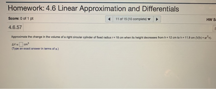 Solved Homework: 4.6 Linear Approximation and Differentials | Chegg.com