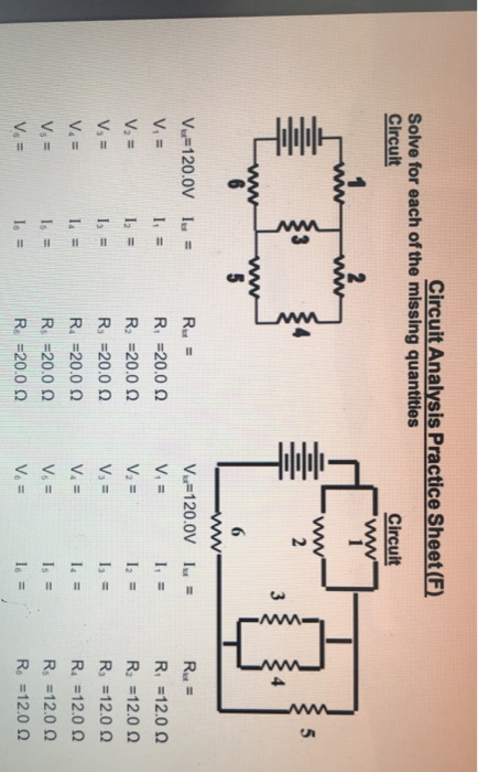 Solved Circuit Analysis Practice Sheet (F) Solve for each of | Chegg.com