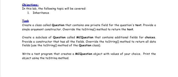 Solved Obiectives In This Lab The Following Topic Will Be 