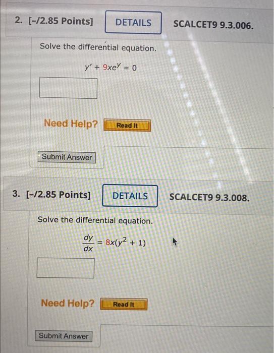 Solved −/2.85 Points] SCALCET9 9.3.006. Solve the | Chegg.com