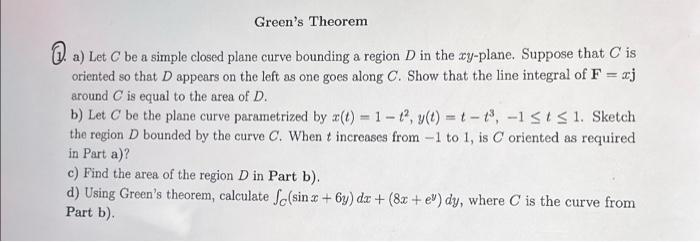 Solved Green's Theorem a) Let C be a simple closed plane | Chegg.com