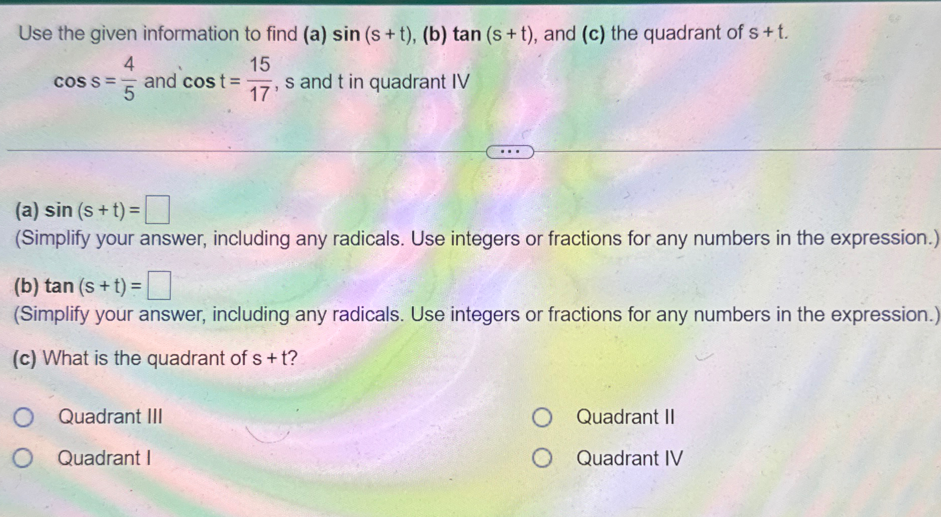 Solved Use the given information to find | Chegg.com