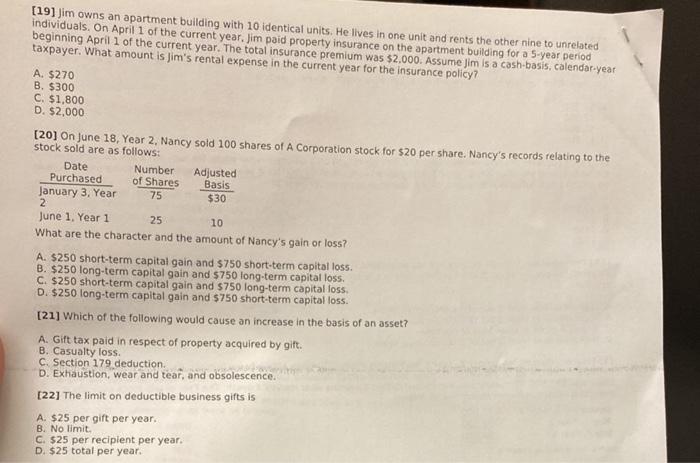 [19] Jim owns an apartment building with 10 identical | Chegg.com