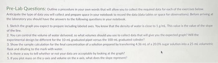 Solved Pre-Lab Questions: Outline a procedure in your own | Chegg.com