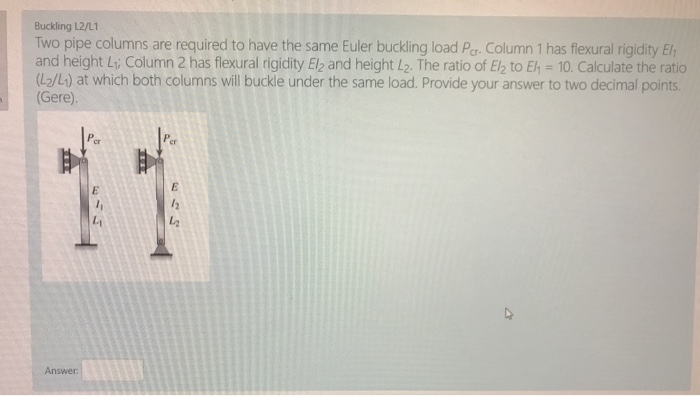 Solved Buckling L2/L1 Two pipe columns are required to have | Chegg.com