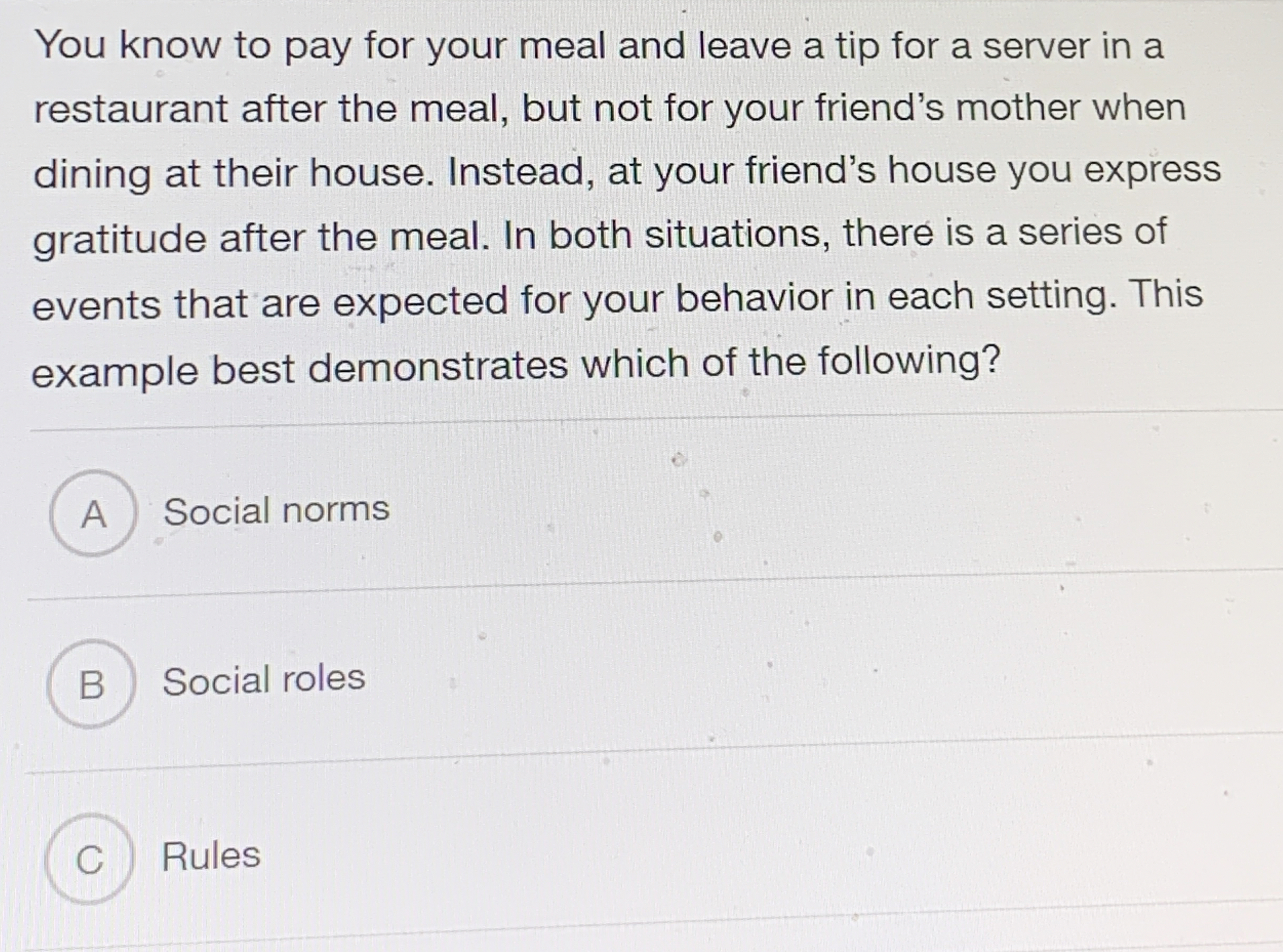 Solved You know to pay for your meal and leave a tip for a | Chegg.com
