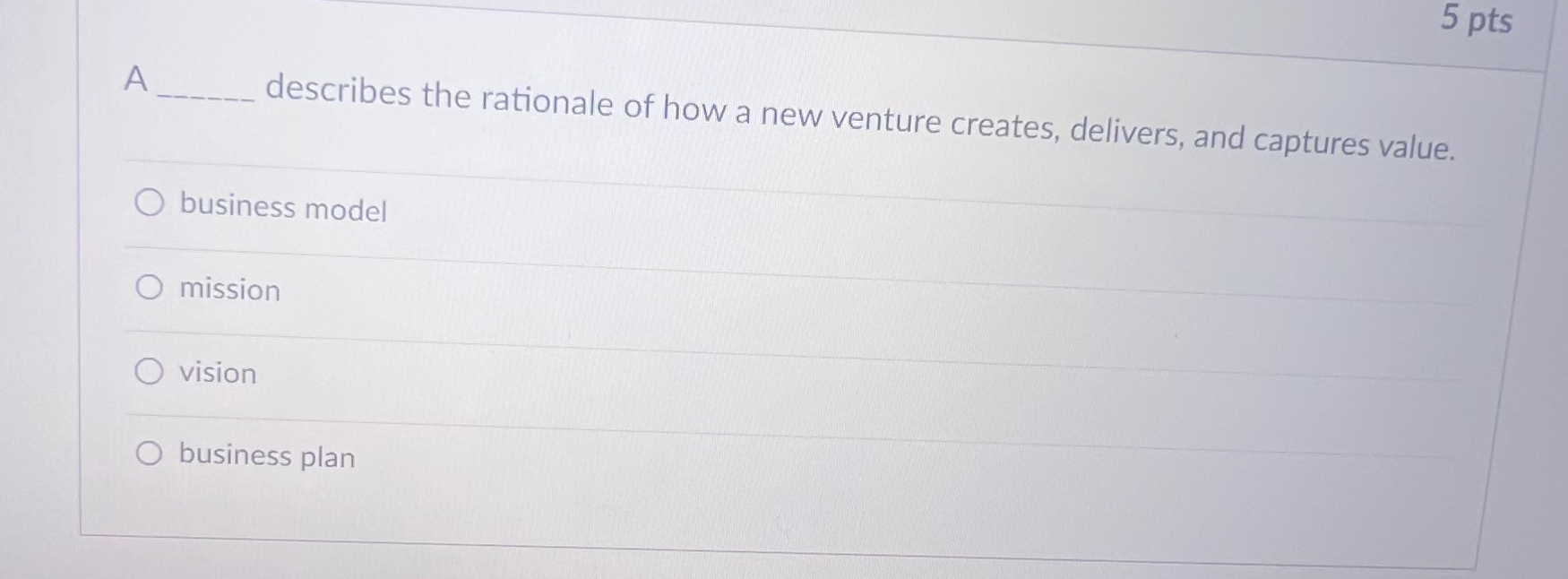 Solved 5 ﻿ptsA describes the rationale of how a new venture | Chegg.com
