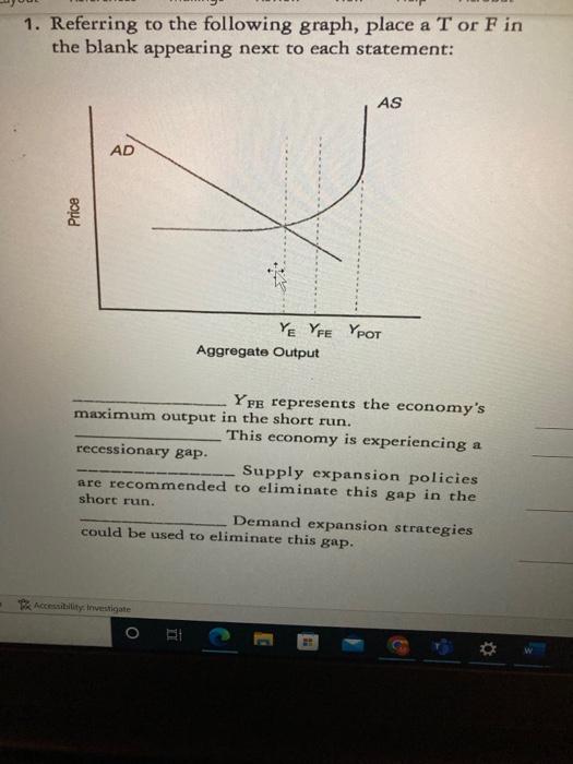 Solved 1. Referring to the following graph, place a T or F | Chegg.com