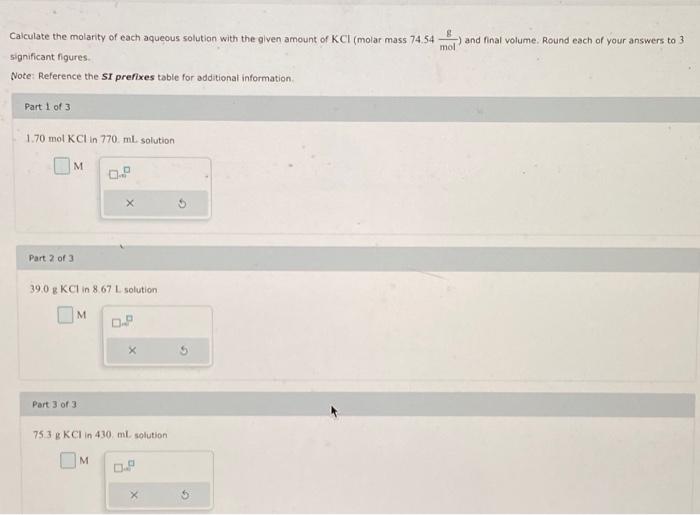 Solved Calculate the molarity of each aqueous solution with | Chegg.com