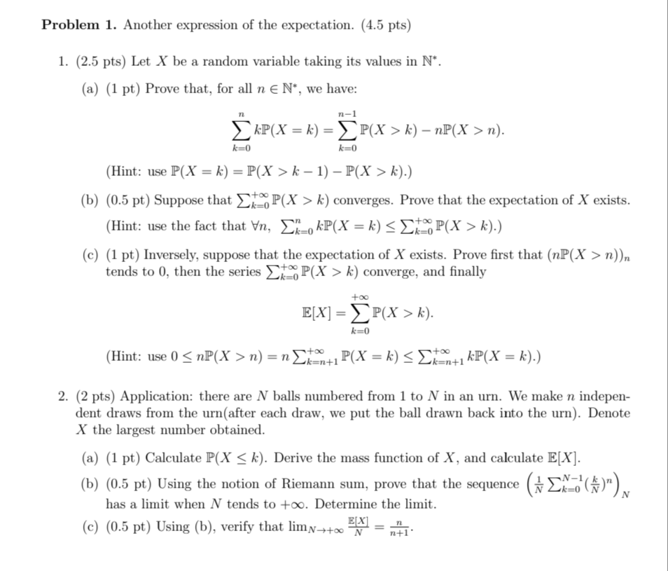 Solved Problem 1. Another expression of the expectation. | Chegg.com