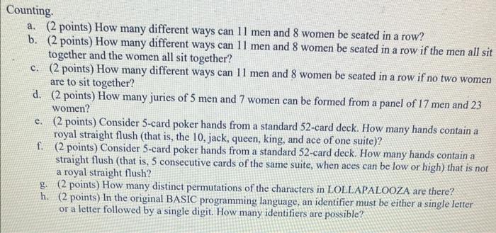 Solved Counting. a. ( 2 points) How many different ways can | Chegg.com
