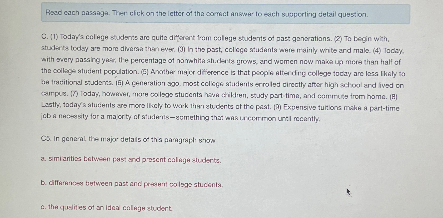 Solved Read each passage. Then click on the letter of the | Chegg.com