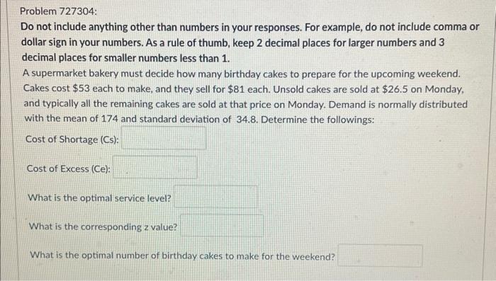 Solved Problem 727304: Do not include anything other than | Chegg.com
