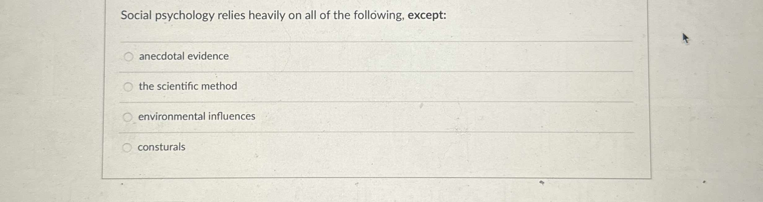 Solved Social psychology relies heavily on all of the | Chegg.com