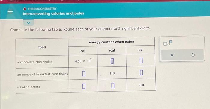 Solved OTHERMOCHEMISTRY Interconverting calories and joules | Chegg.com