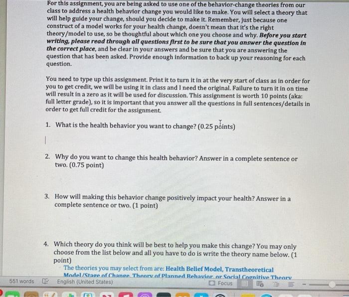Solved The Behavior Change Reflection assignment is designed | Chegg.com