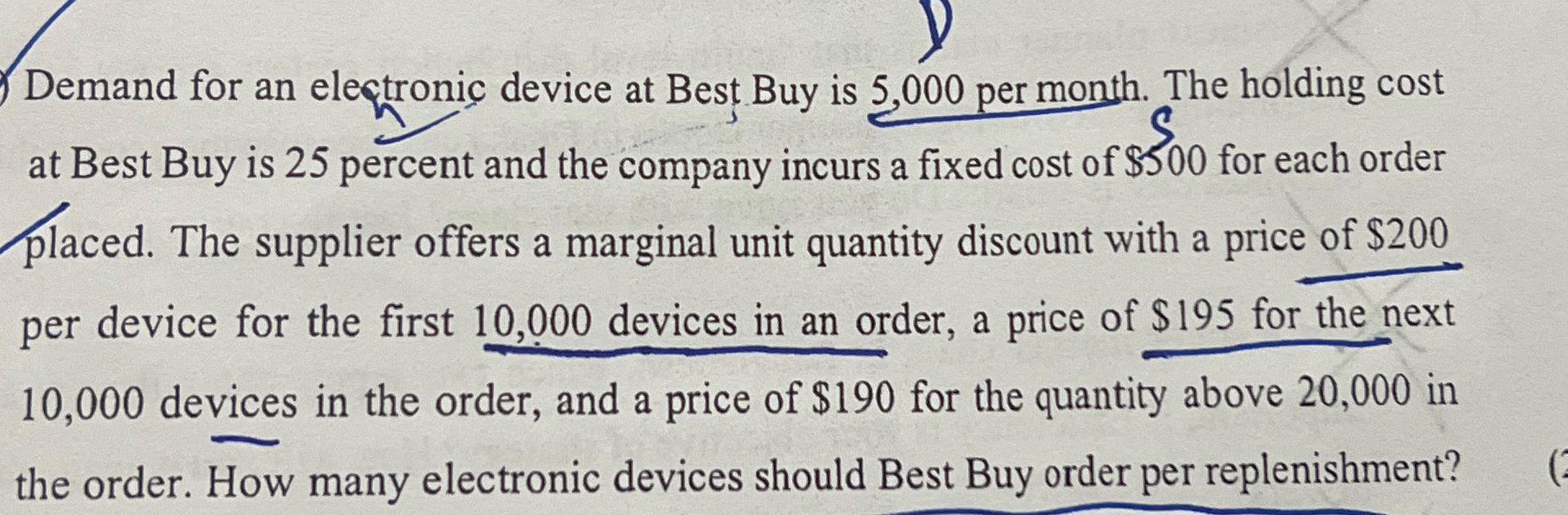 Solved Demand for an electronic device at Best Buy is 5,000 | Chegg.com