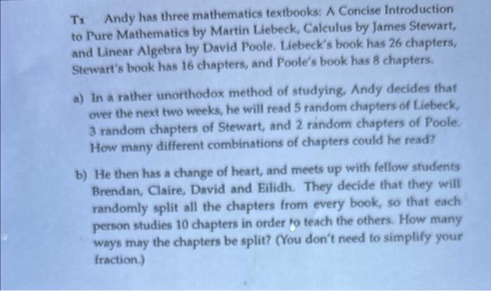 Solved Ti Andy has three mathematics textbooks: A Concise | Chegg.com