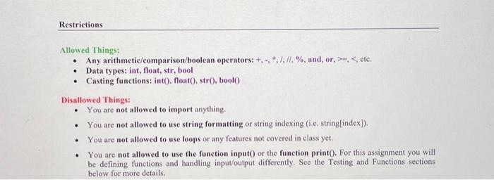 Solved Allowed Things: - Any arithmetic/comparison/boolean | Chegg.com