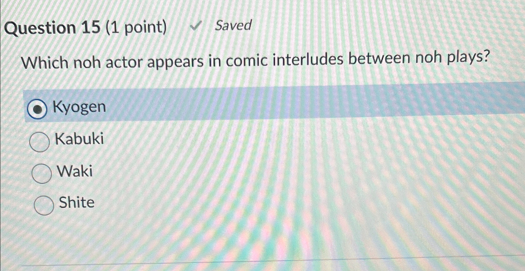 Solved Question 15 (1 ﻿point) ﻿SavedWhich noh actor appears | Chegg.com