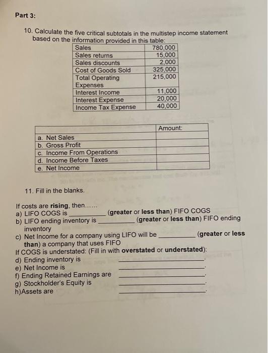 Solved 10. Calculate the five critical subtotals in the | Chegg.com