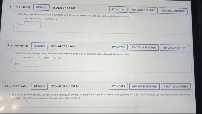 Solved Find a function f whose graph is a parabola wih the | Chegg.com