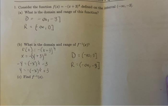 Solved 1. Consider the function f(x)=−(x+3)4 defined on the | Chegg.com