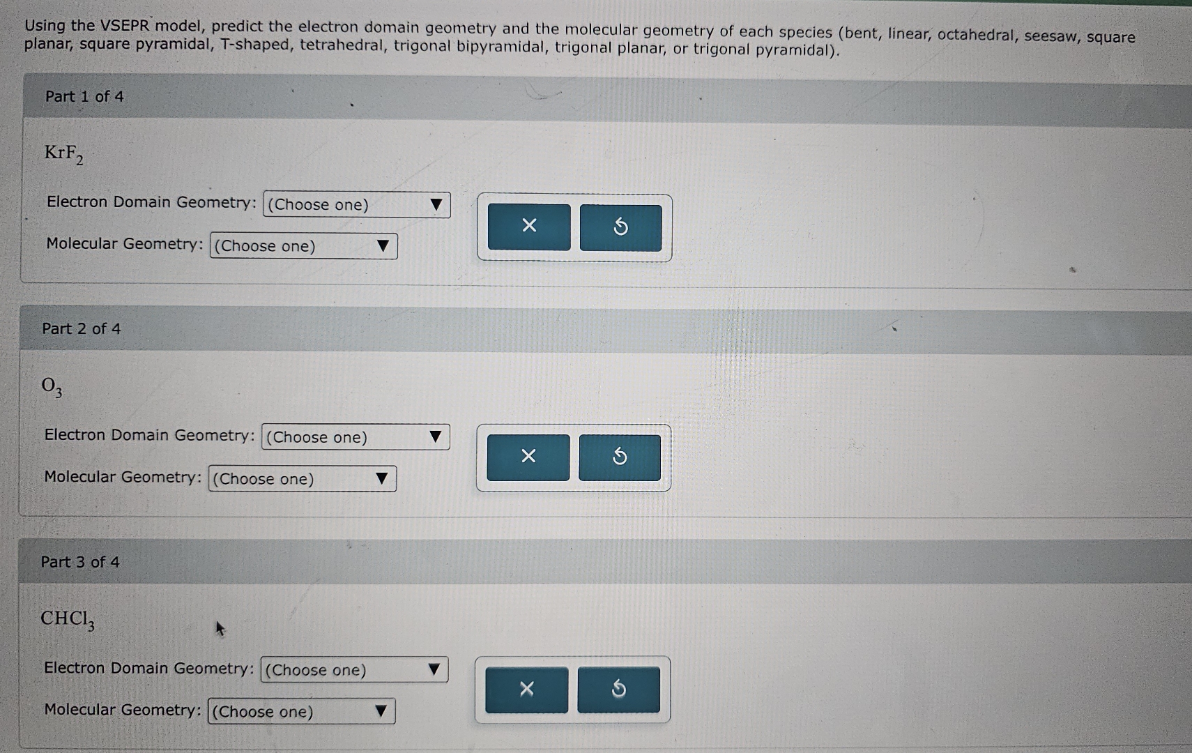 Solved Using the VSEPR model, predict the electron domain | Chegg.com