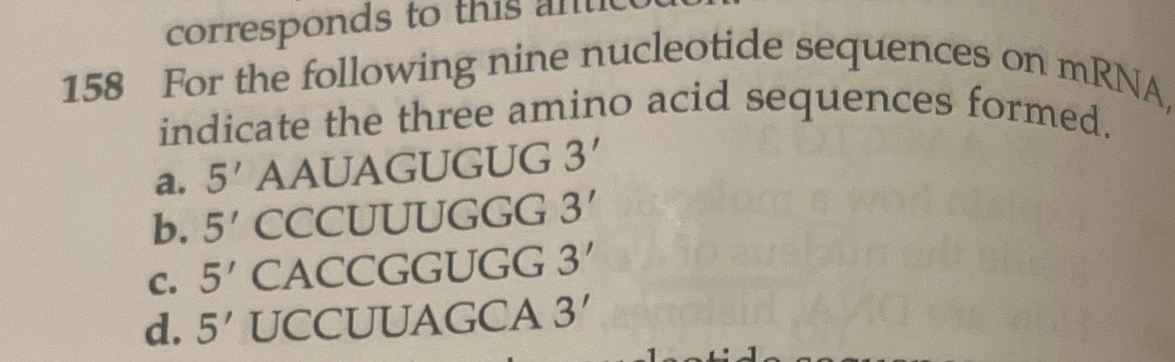 Solved 158 ﻿For the following nine nucleotide sequences on | Chegg.com
