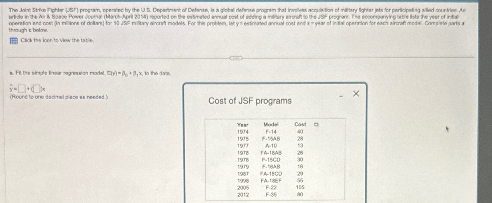 Solved The Joint Strike Fighter (JSF) ﻿program, operated by | Chegg.com