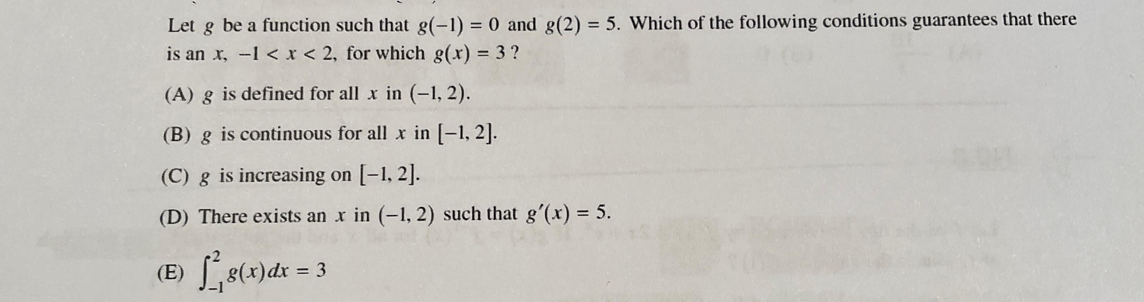 Solved Let g be a function such that g(-1)=0 and g(2)=5. | Chegg.com