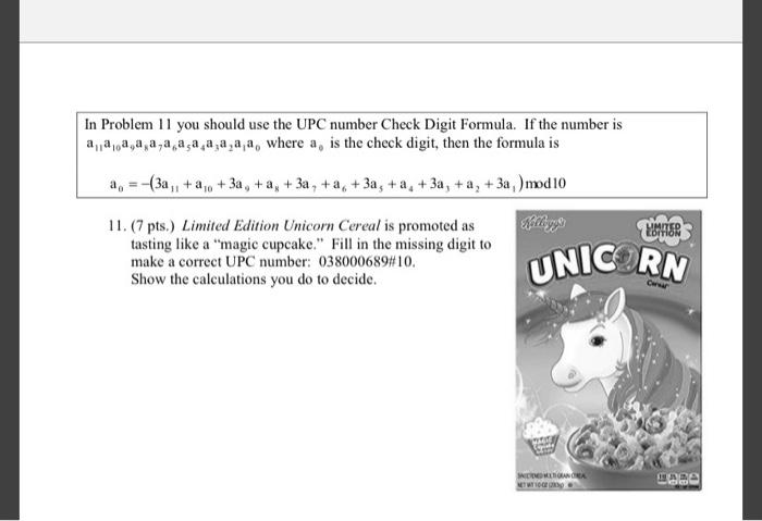 Solved In Problem 11 you should use the UPC number Check | Chegg.com