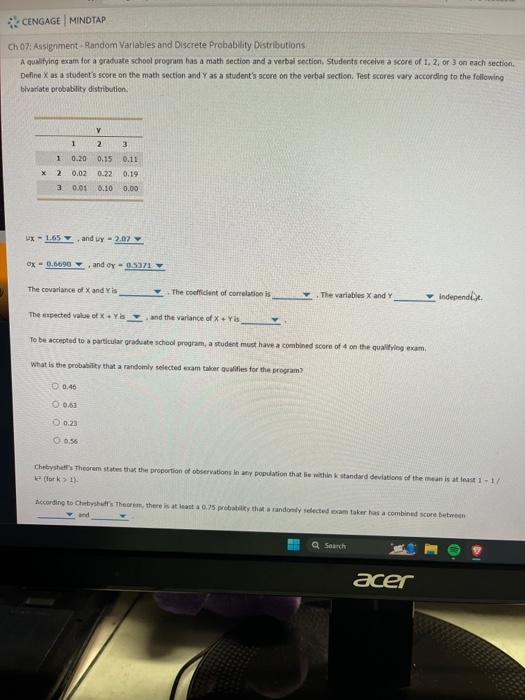 Solved Ch 07 Assignment-Random Variables and Discrete | Chegg.com