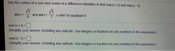 Solved Use the cosine of a sum and cosine of a difference | Chegg.com