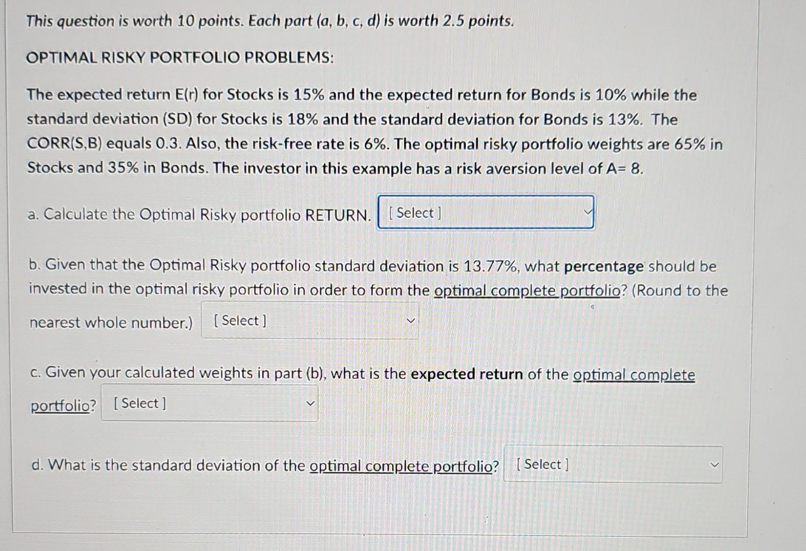 Solved how do you find the standard deviation of the optimal | Chegg.com