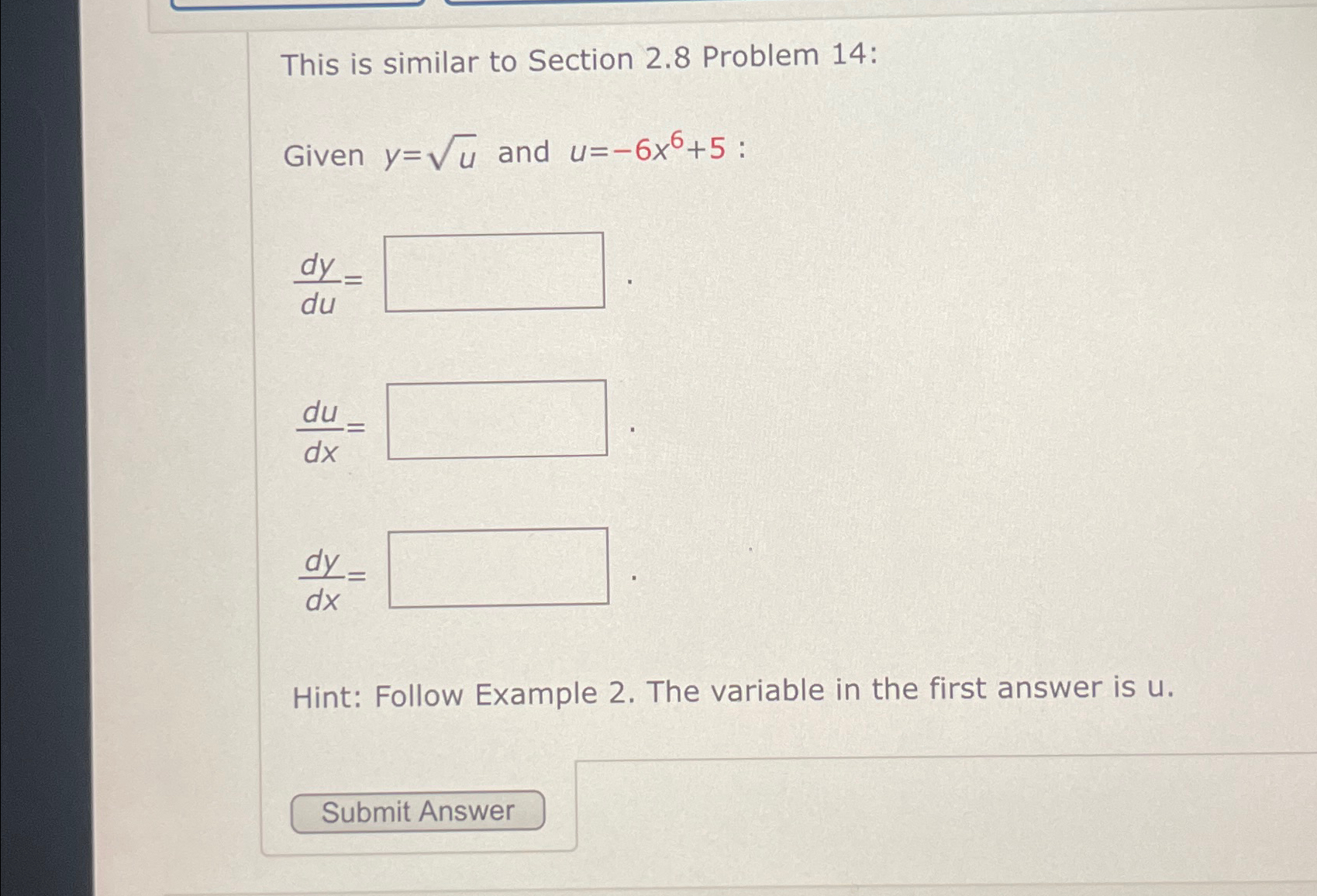 Solved This is similar to Section 2.8 ﻿Problem 14:Given y=u2 | Chegg.com
