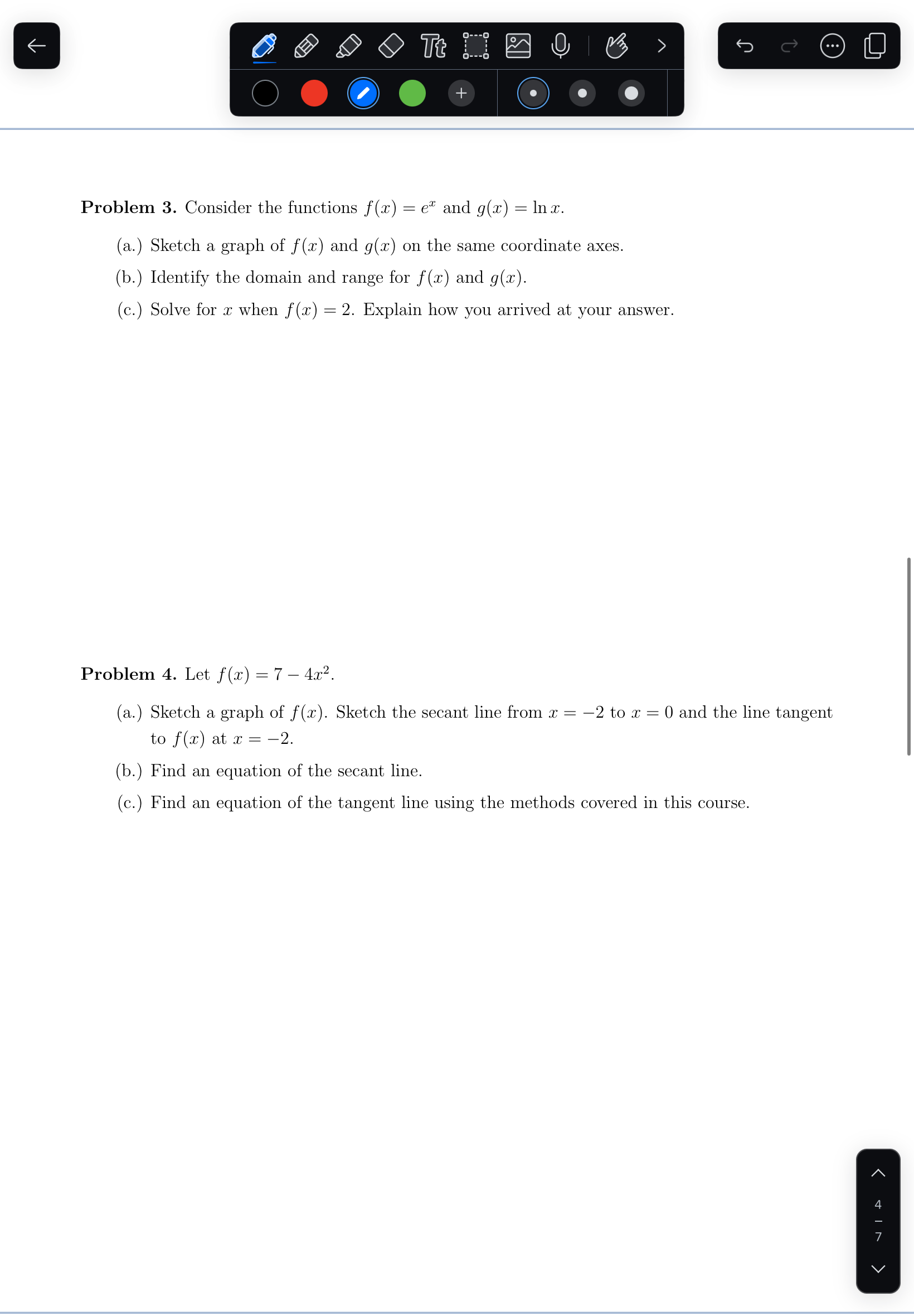 Solved Problem 3. ﻿Consider the functions f(x)=ex ﻿and | Chegg.com