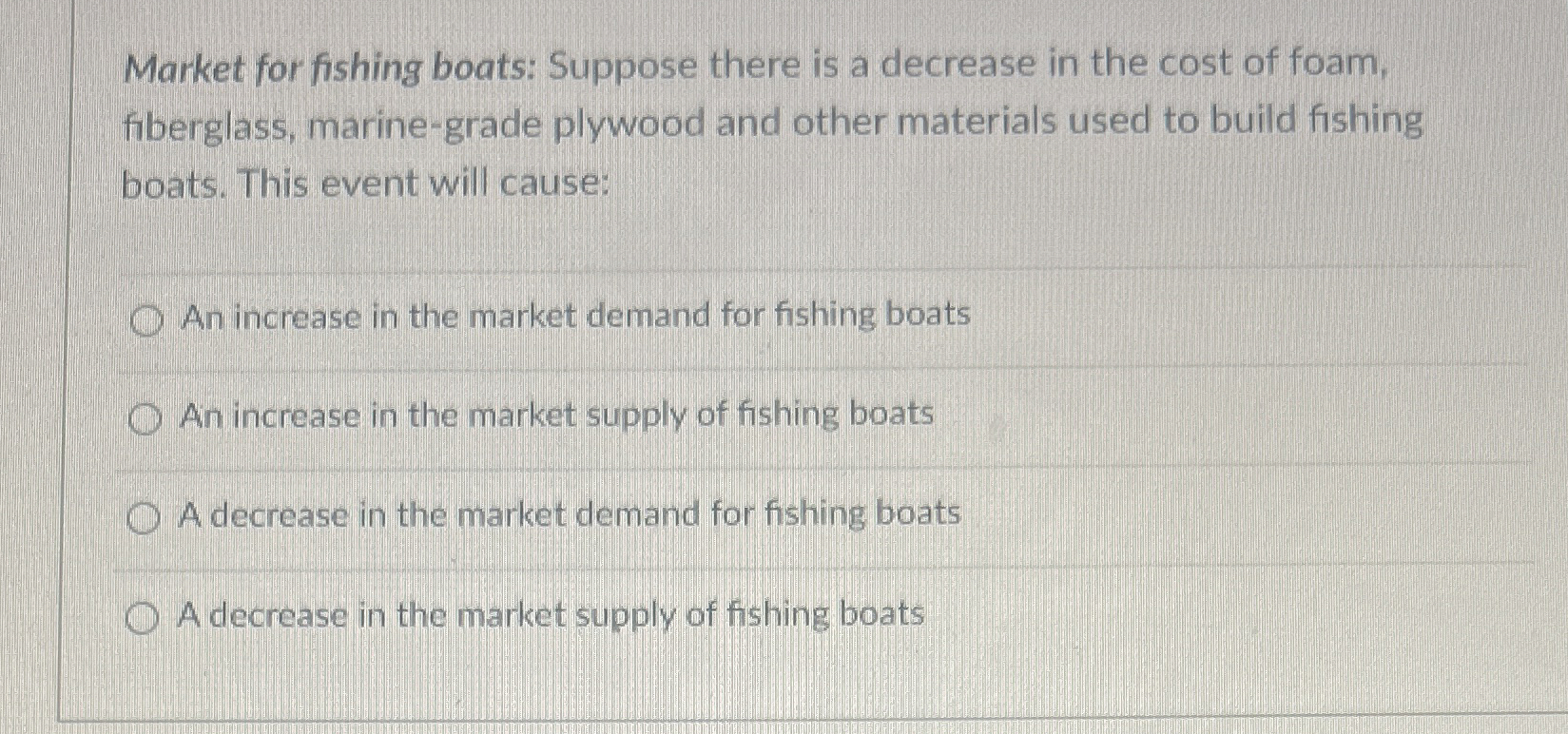 Solved Market for fishing boats: Suppose there is a decrease | Chegg.com