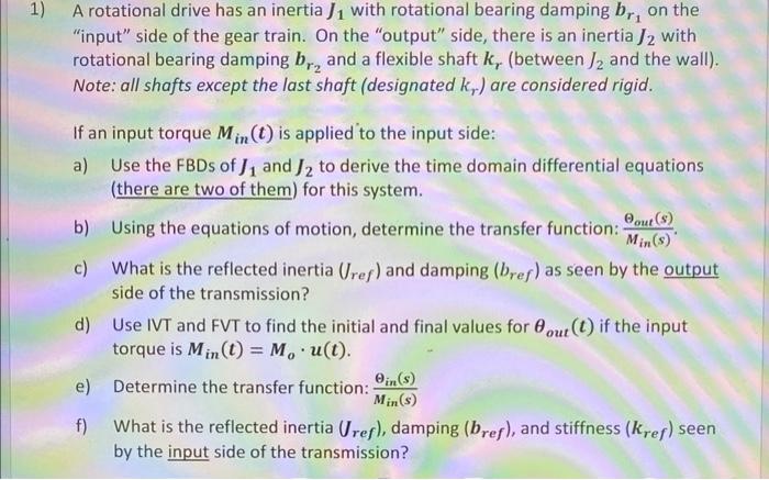 A rotational drive has an inertia J1 with rotational | Chegg.com