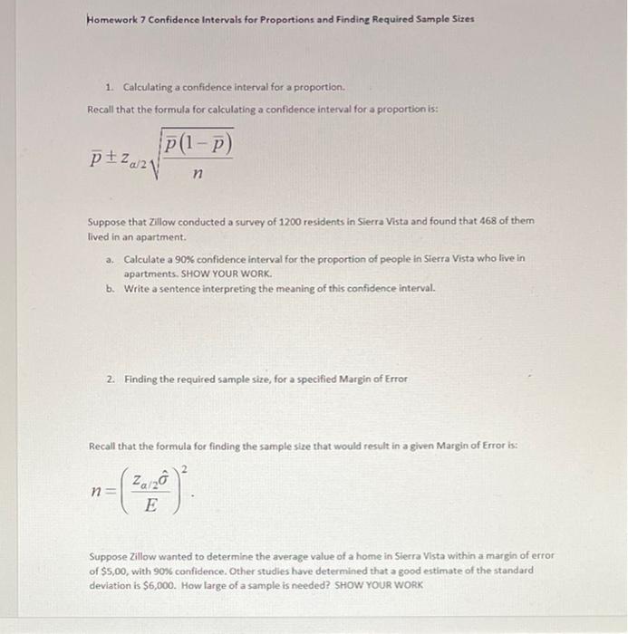 Solved Homework 7 Confidence Intervals for Proportions and | Chegg.com