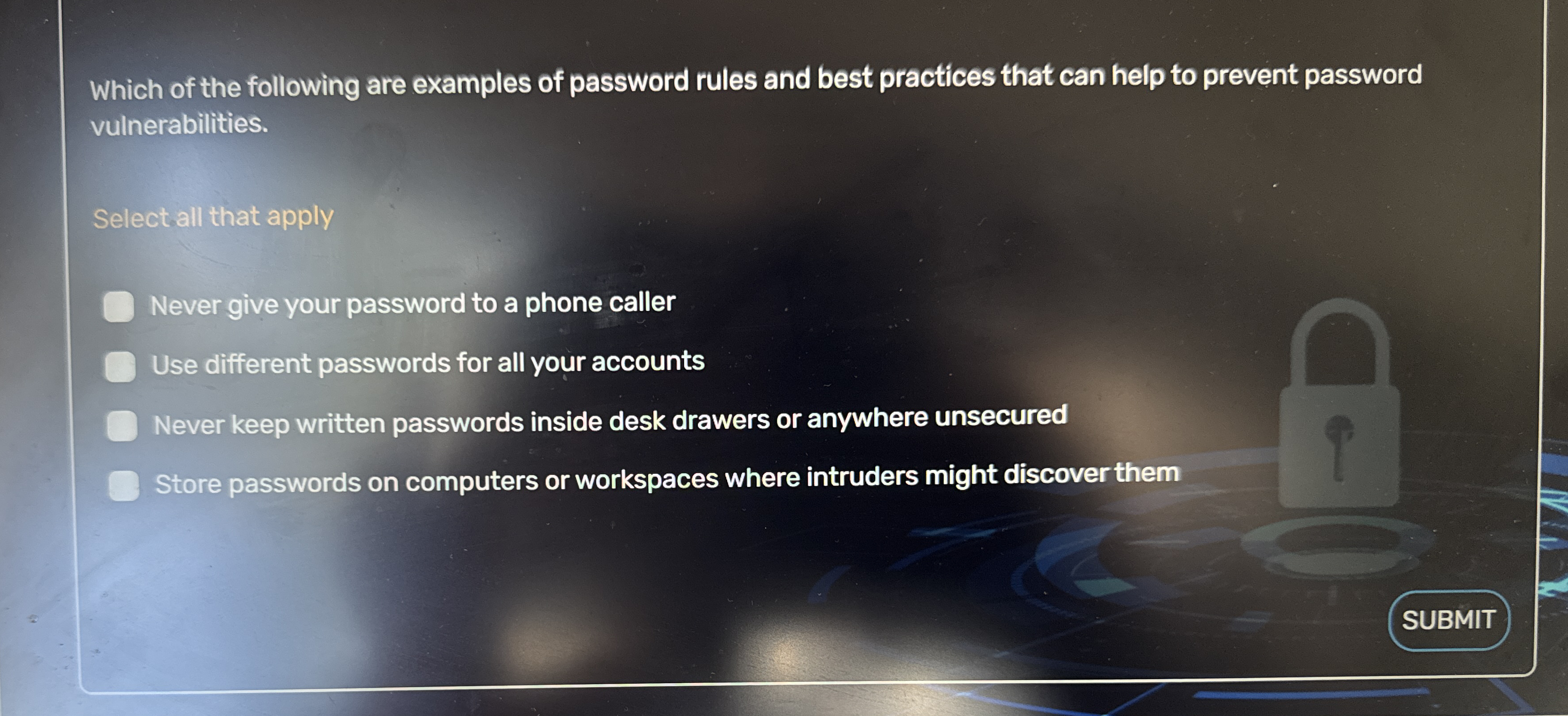 Solved Which of the following are examples of password rules | Chegg.com