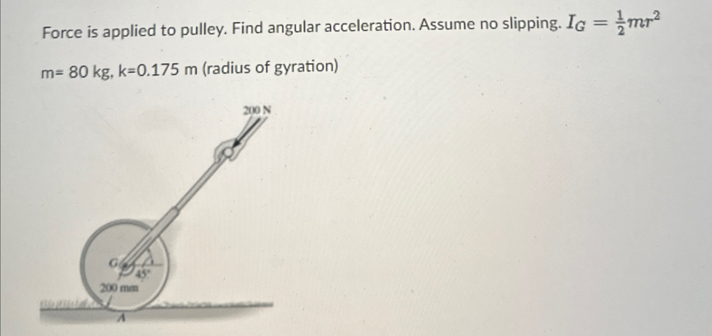 Solved Force is applied to pulley. Find angular | Chegg.com