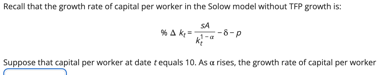 Solved Recall that the growth rate of capital per worker in | Chegg.com