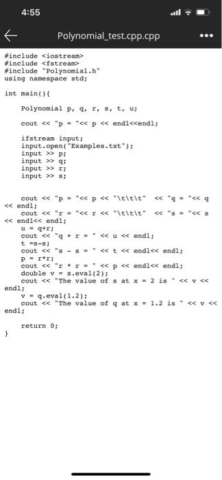 Solved Implement a class Polynomial that models a polynomial | Chegg.com