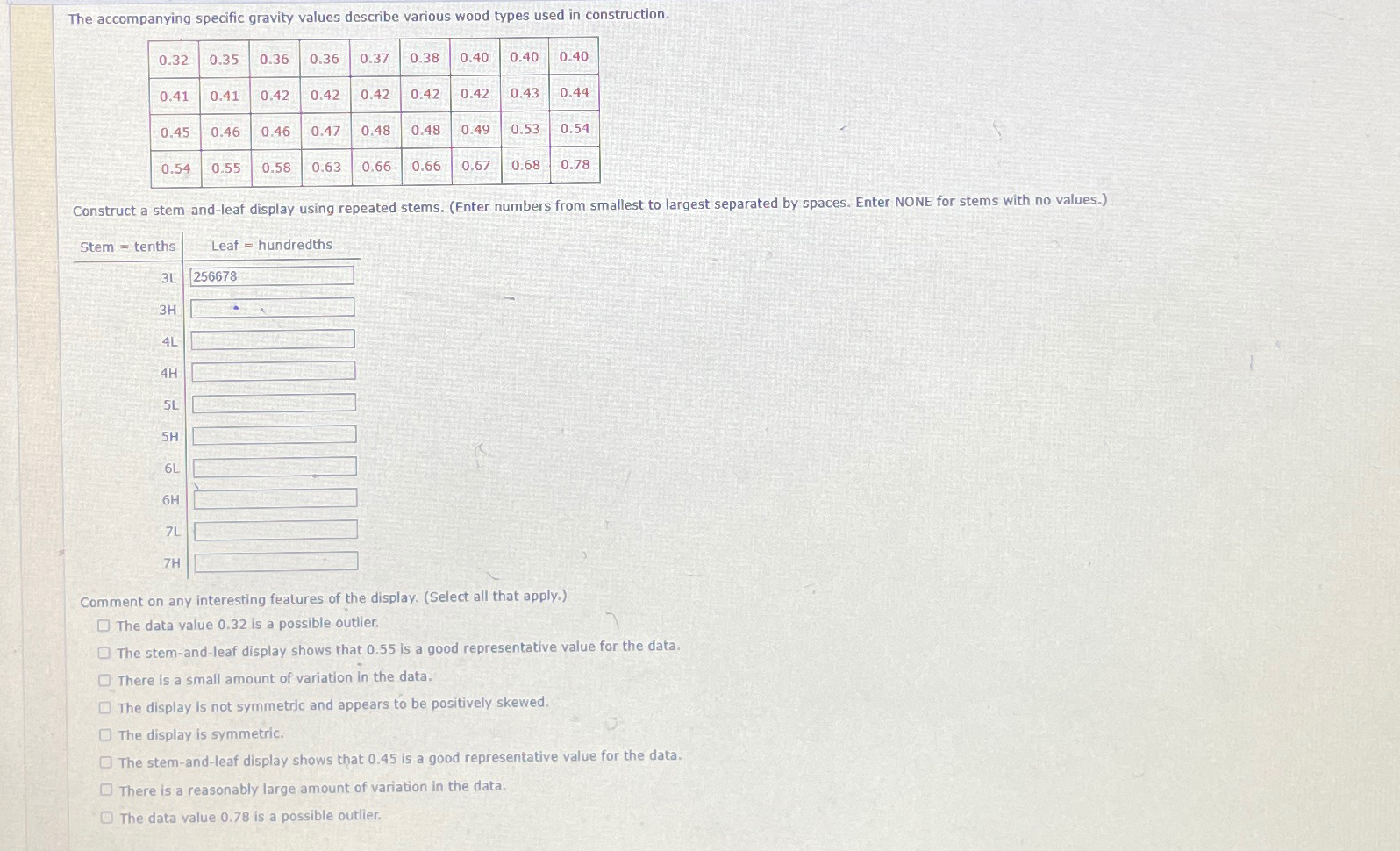 Solved The accompanying specific gravity values describe | Chegg.com
