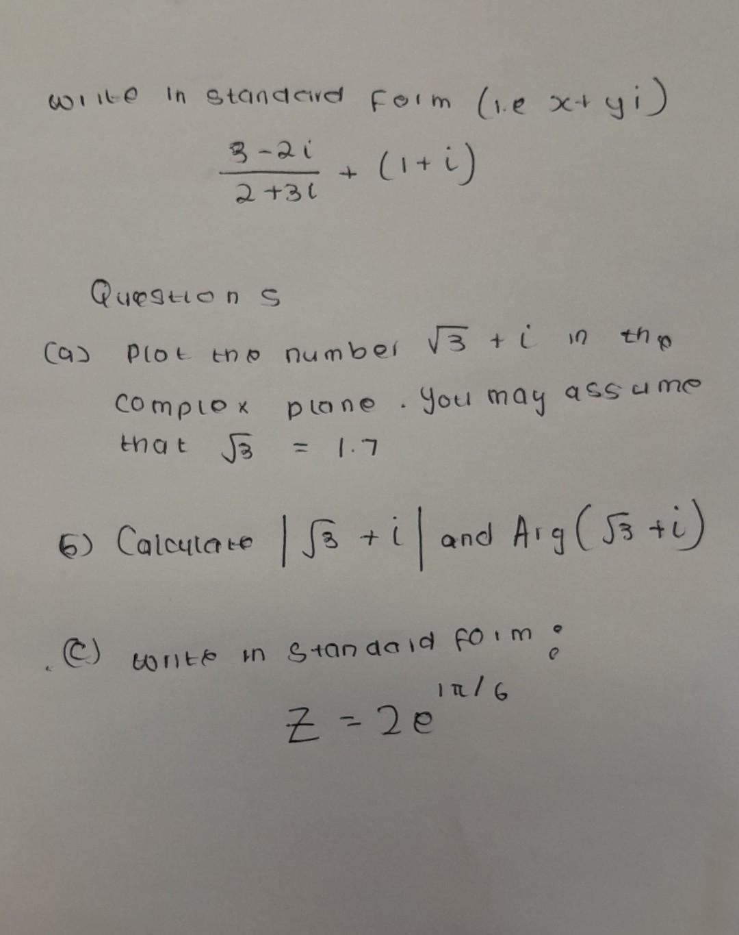 Solved withe in standard form (1.e x+yi ) 2+3i3−2i+(1+i) | Chegg.com