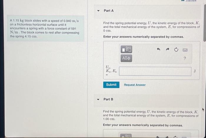 Solved Part A A 1.15 kg block slides with a speed of 0.940 | Chegg.com