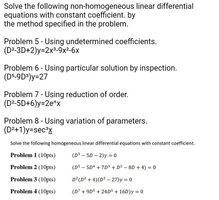 Solved Solve The Following Non Homogeneous Linear