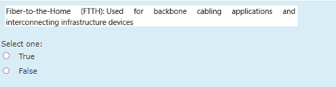 Solved Fiber-to-the-Home (FTTH): Used for backbone cabling | Chegg.com
